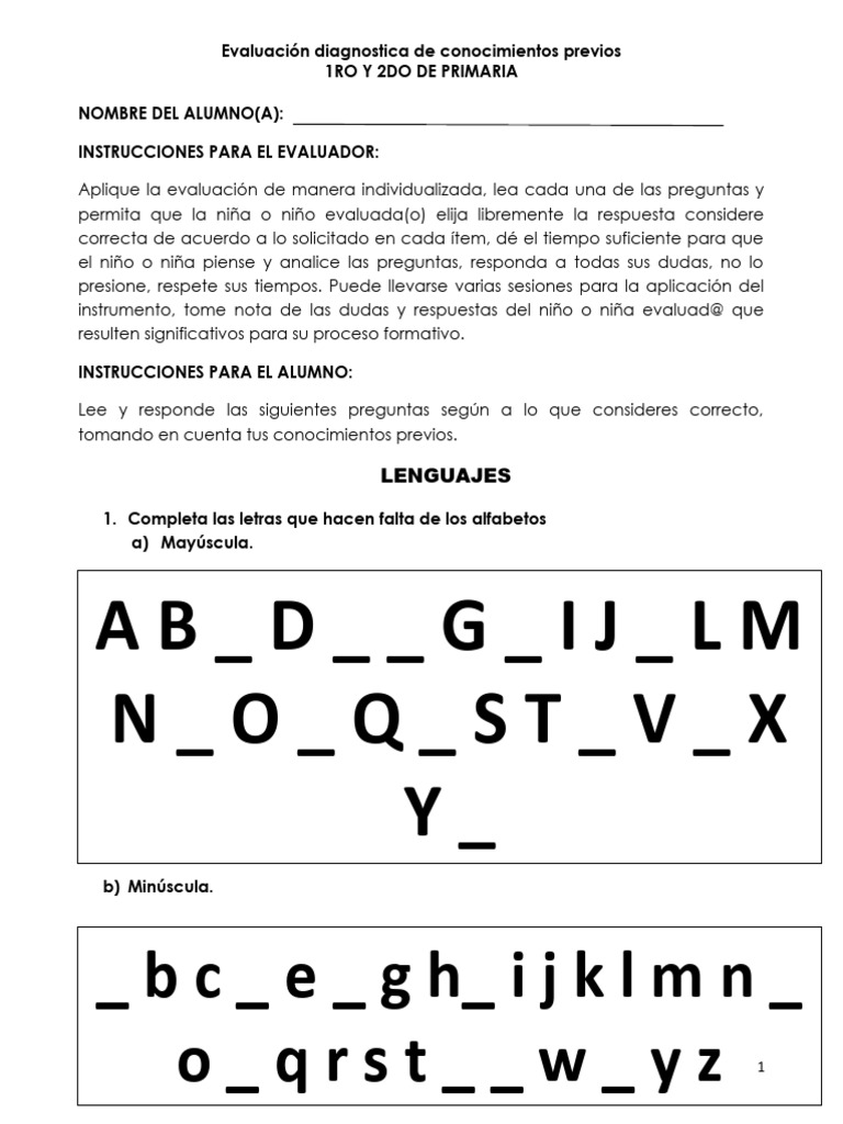 Evaluación Diagnostica 1ro y 2do-1 | PDF