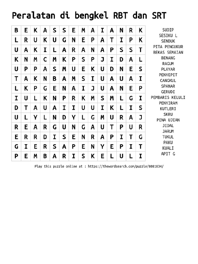 Thewordsearch Com Peralatan Di Bengkel RBT Dan SRT 8081834 | PDF