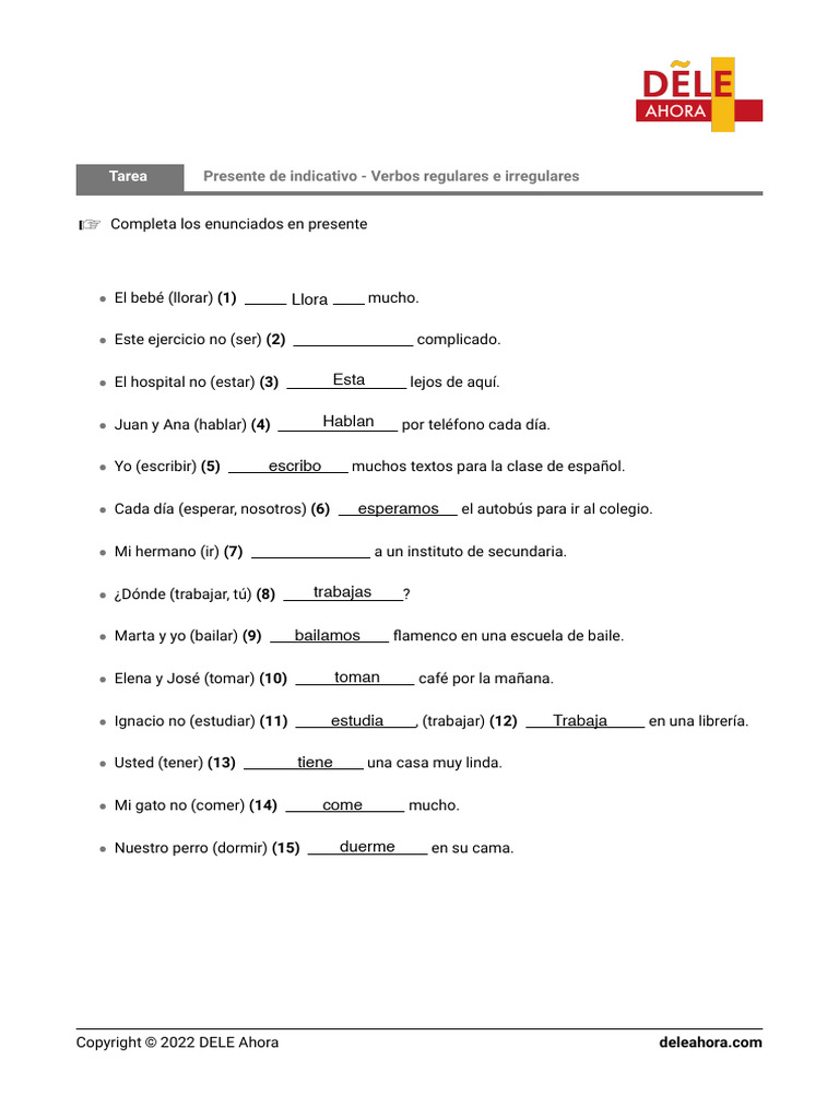 Presente de Indicativo Verbos Regulares e Irregulares | PDF