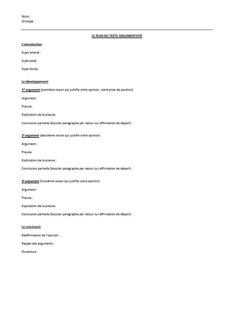 Plan de texte argumentatif détaillé | PDF