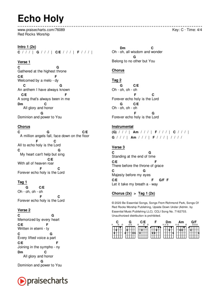Echo Holy (Red Rocks Wo... ) Chord Chart - C - 2 Column Layout | PDF ...