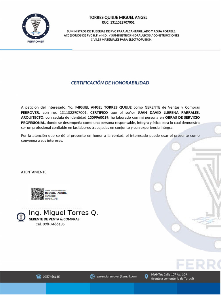 Certificado Ferrover | PDF