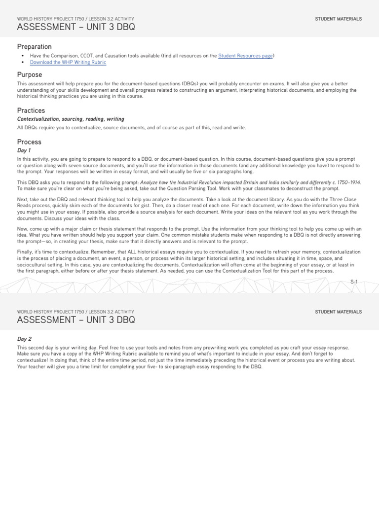 WHP-1750 3-2-18 Assessment - Unit 3 DBQ Student | PDF | Essays | Famine
