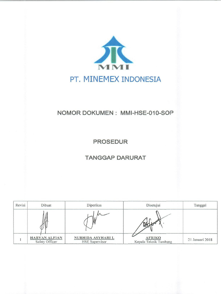 MMI HSE 010 SOP Tanggap Darurat | PDF