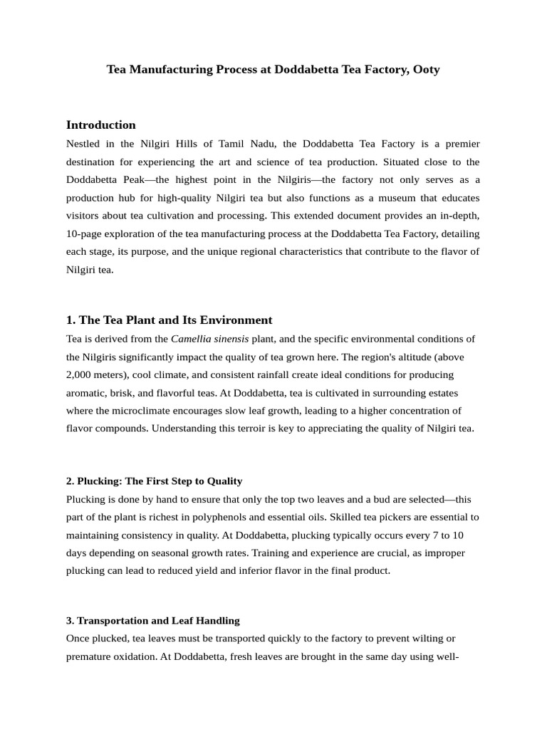 Tea Manufacturing Process at Doddabetta Tea Factory | PDF | Tea