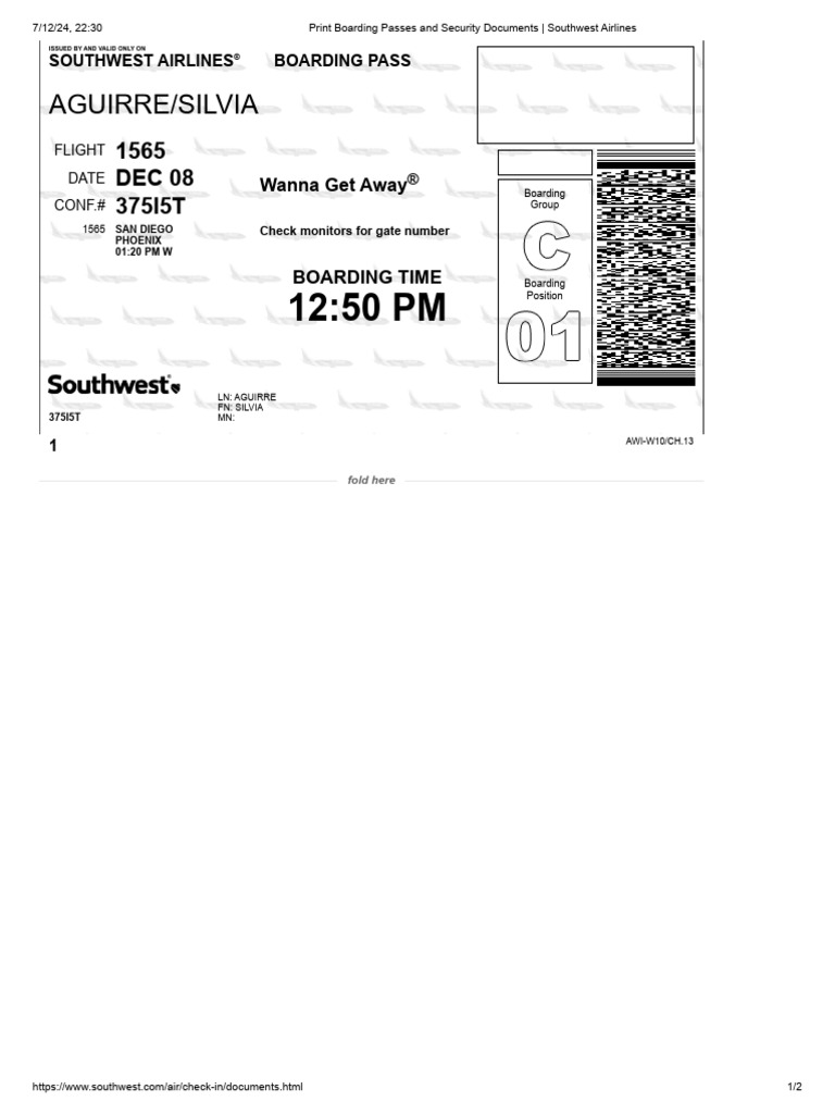Print Boarding Passes and Security Documents - Southwest Airlines | PDF