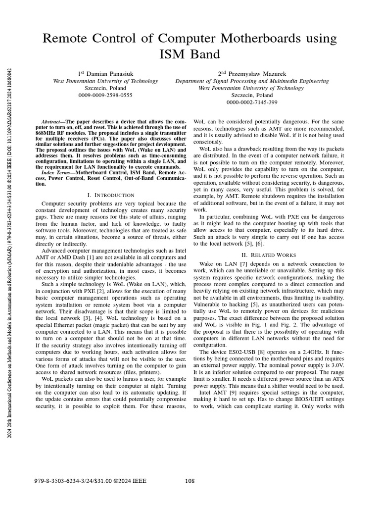 Remote Control of Computer Motherboards Using ISM Band | PDF ...