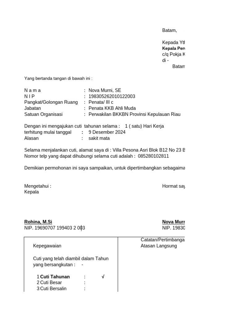 Contoh Form Cuti | PDF