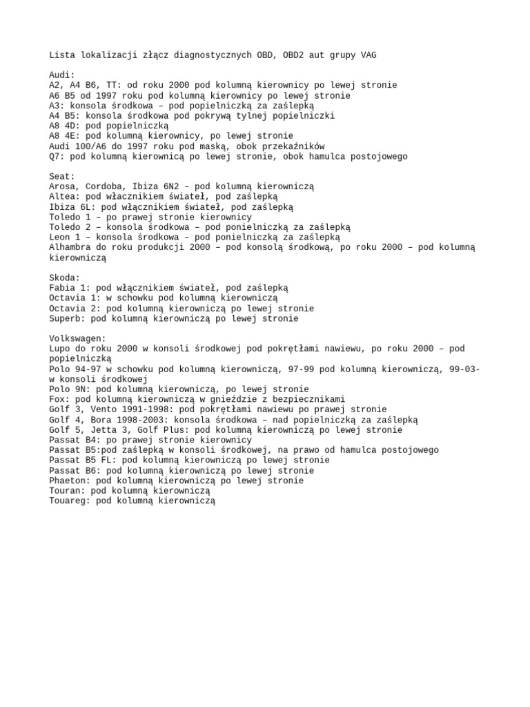 Lokalizacja Złącz Grupy VAG | PDF