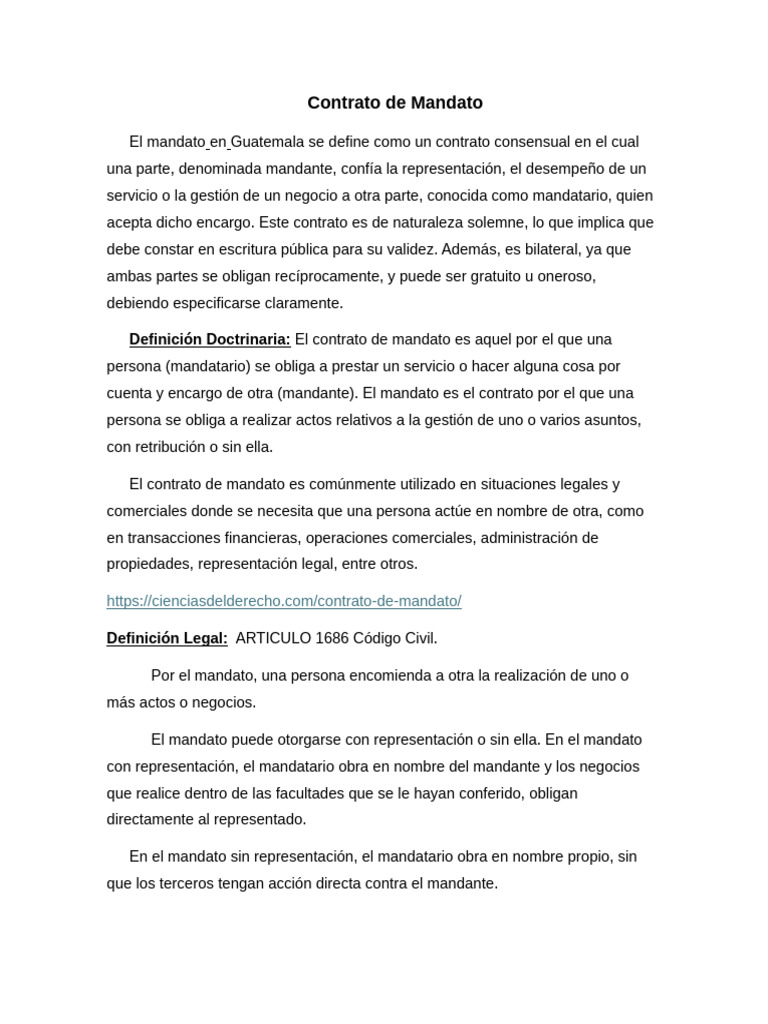 Generalidades del contrato de mandato | PDF | Poder legal