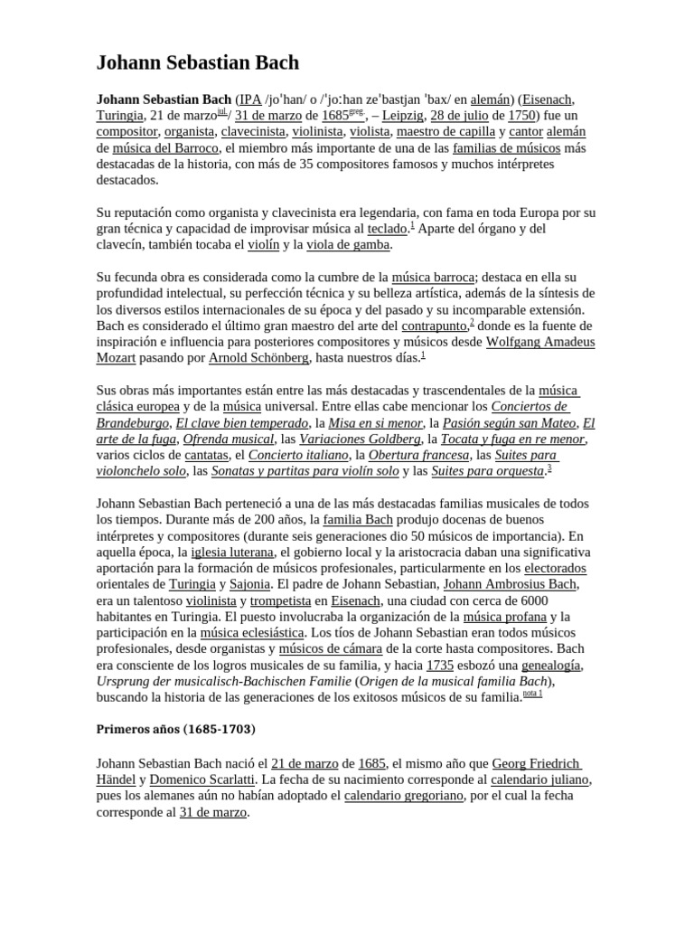 Biografía de Johann Sebastian Bach | PDF | Johann Sebastian Bach ...