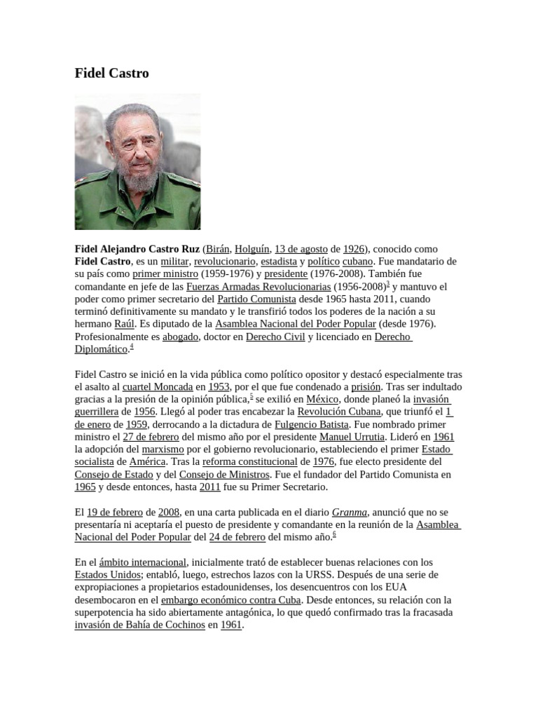 Biografia Fidel Castro | PDF | Fidel Castro | Gobierno