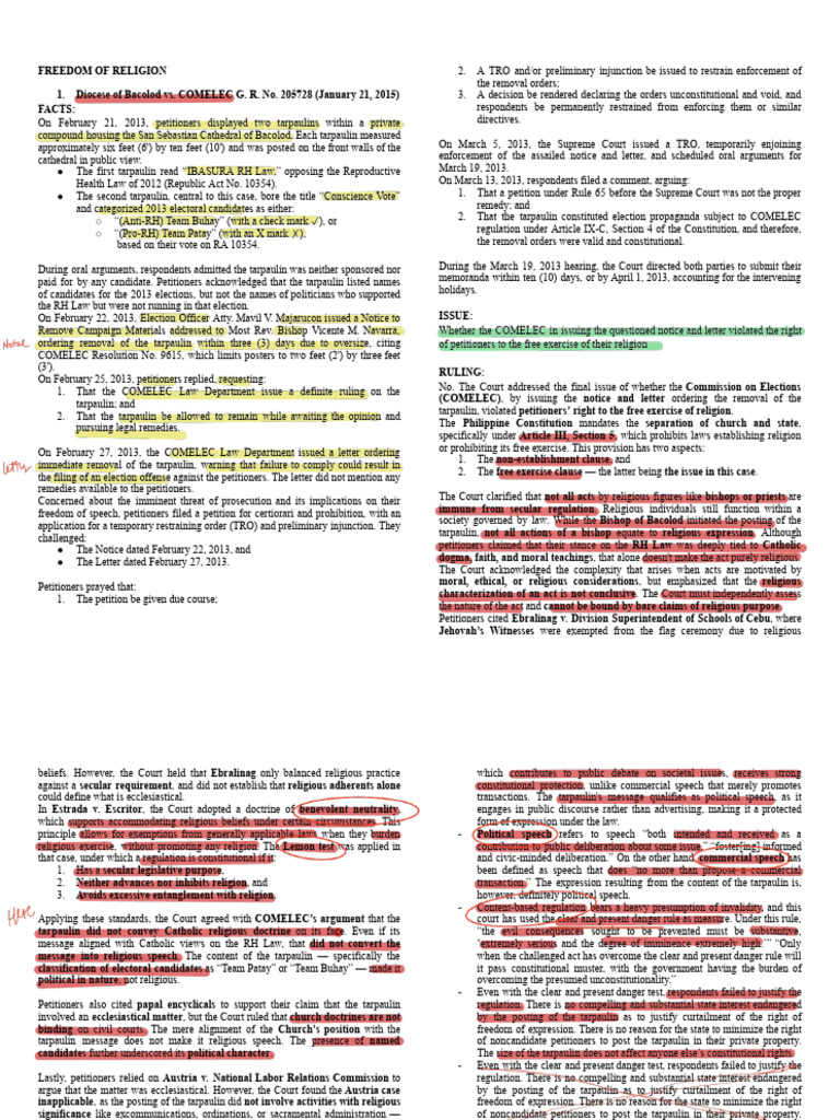 Consti 2 Cases Religious Freedom | PDF | Free Exercise Clause | Government