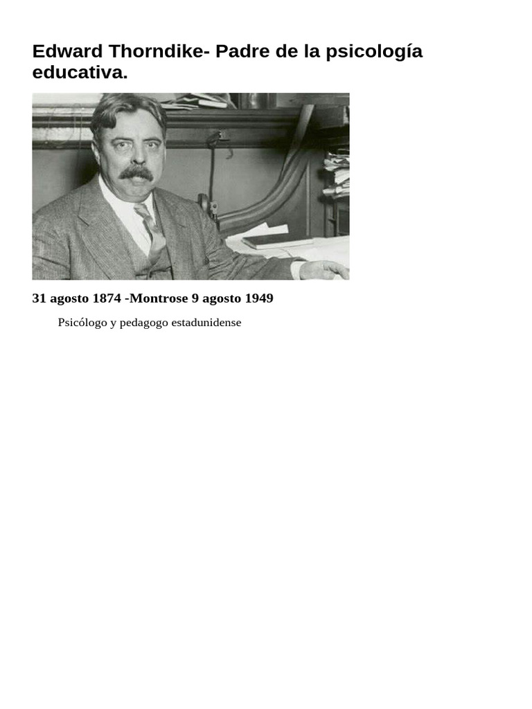 Thorndike y Su Aporte A La Psicología Educativa | PDF