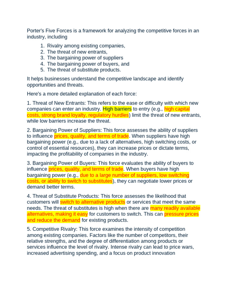 Porter Five Forces Model | PDF