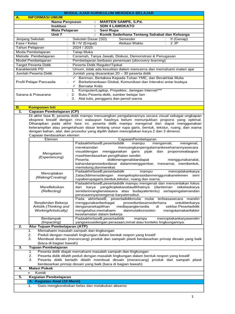 6.e. Modul Ajar Seni Rupa KLS Iv SMS 2 | PDF