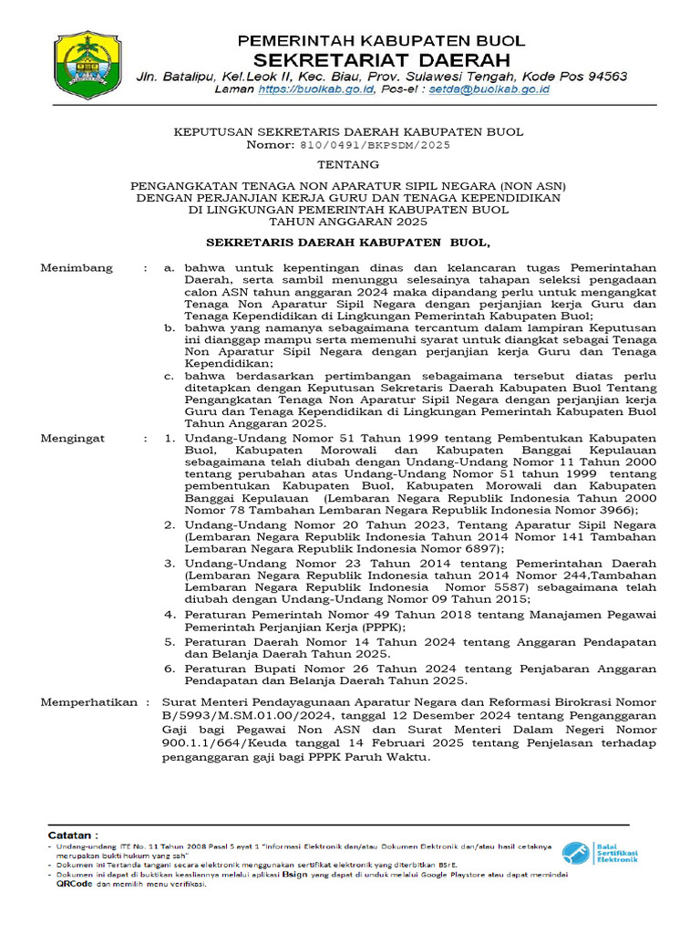 SK Tenaga Kontrak 2025 GTK BOS BOP - Signed | PDF