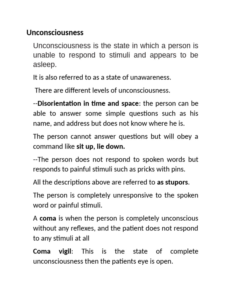 Understanding Unconsciousness and Its Causes | PDF | Hypoglycemia | Stroke