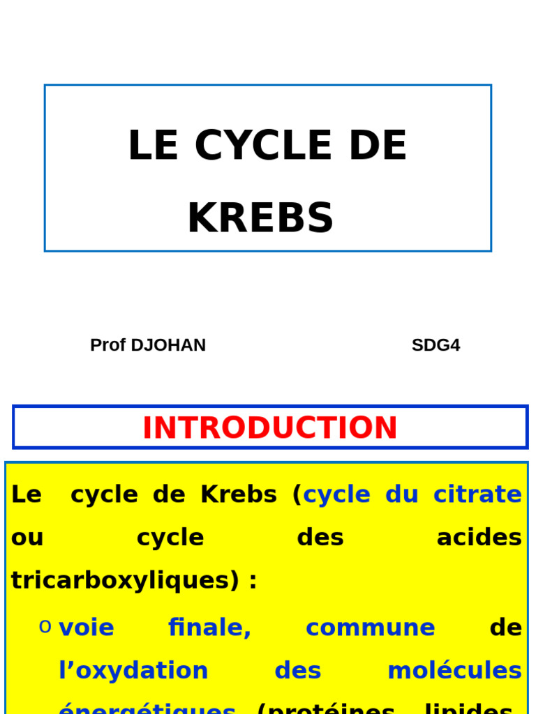 LE CYCLE DE KREBS DYF | PDF | Adénosine triphosphate | Chimie