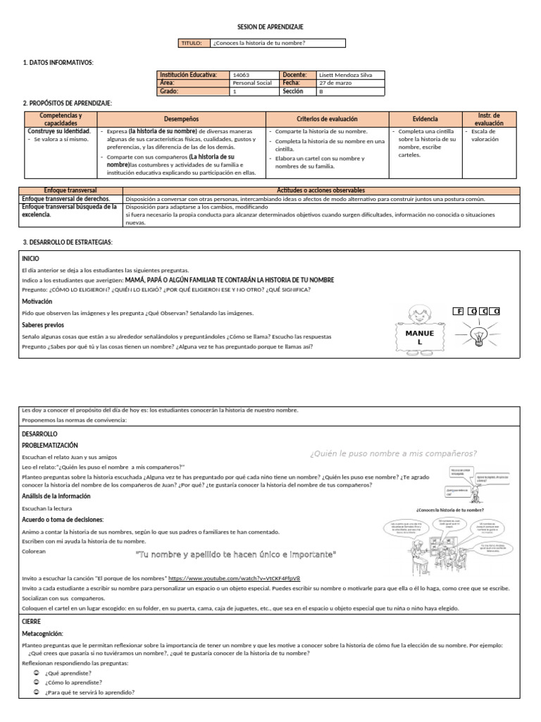 Historia y significado de tu nombre | PDF | Evaluación | Aprendizaje