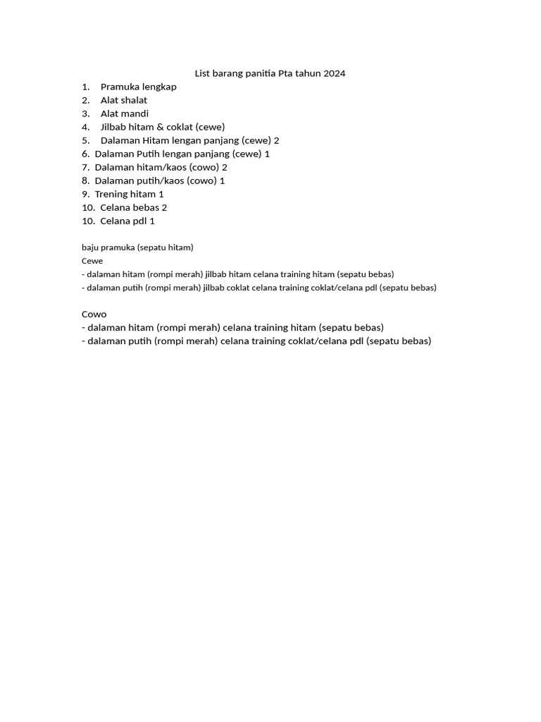 List Barang Panitia | PDF