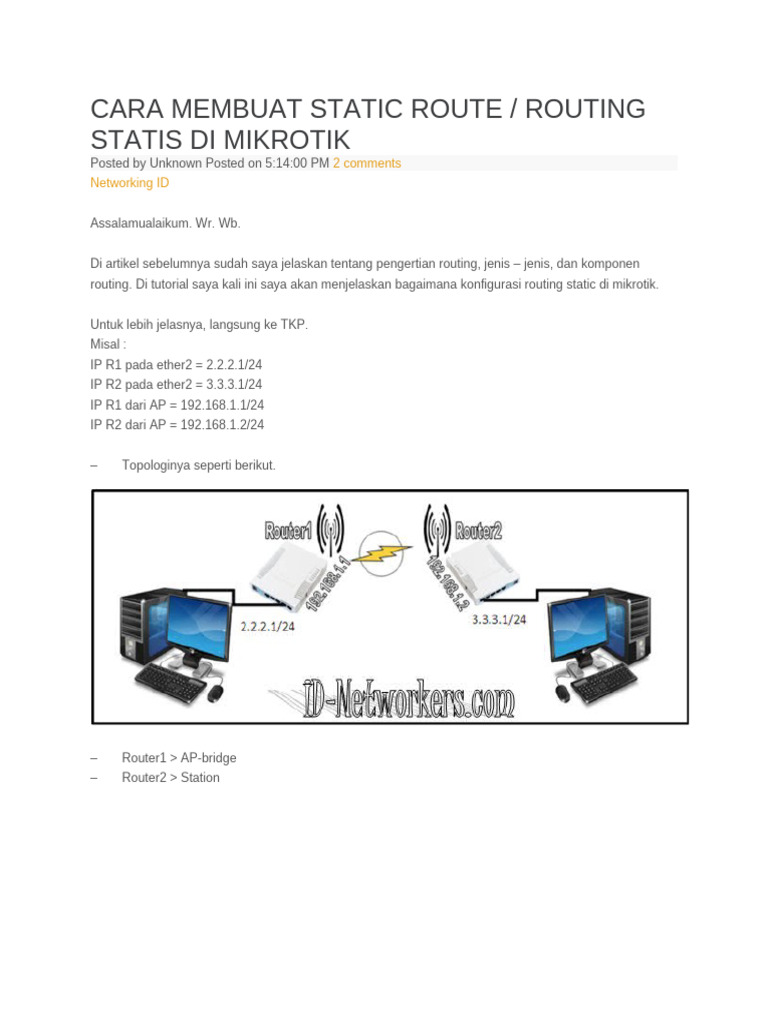 CARA MEMBUAT STATIC ROUTE Di Mikro | PDF