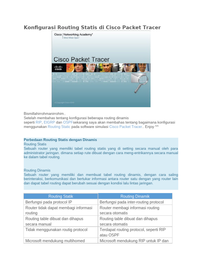 Konfigurasi Routing Statis Di Cisco Packet Tracer | PDF