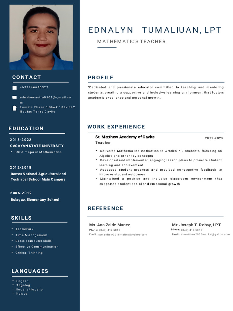 Application For Mathematics Teacher | PDF