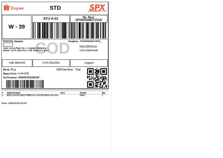 Contoh Label Pengiriman Paket COD | PDF