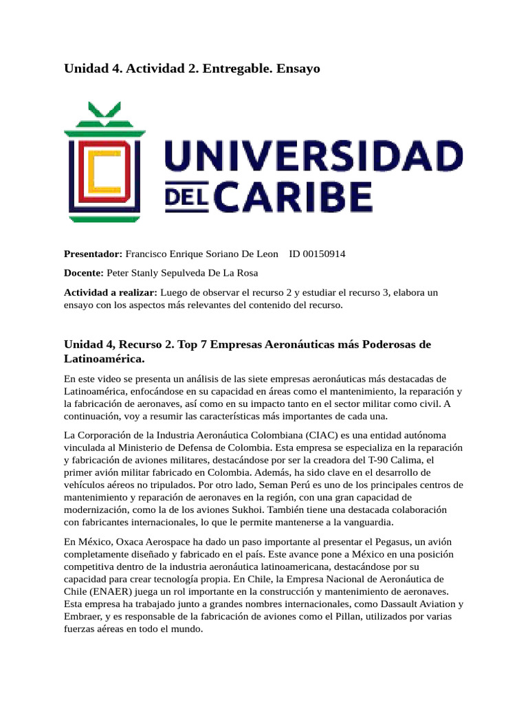Soriano de Leon Francisco Enrique, 4.2 Entregable. Ensayo | PDF | America latina | Investigación ...
