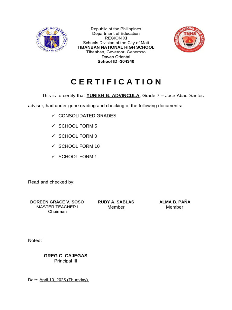 Certificate of Checking | PDF