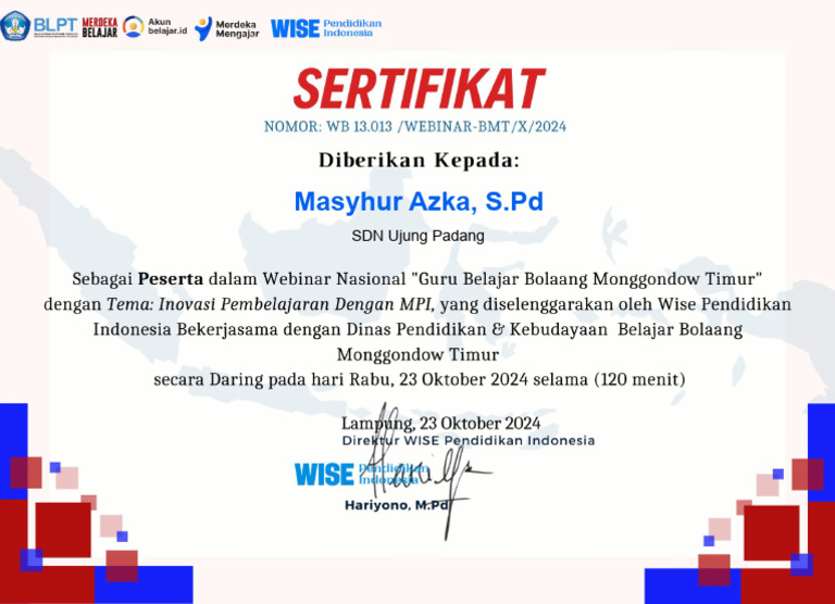 Masyhur Azka, S.PD Peserta Webinar Inovasi Pembelajaran Dengan MPI | PDF