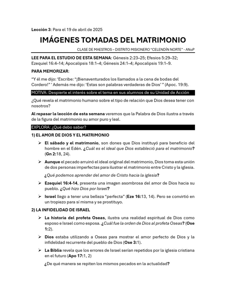 Lección 3 - Imágenes Tomadas Del Matrimonio - 2025 | PDF | Amor | Pecado