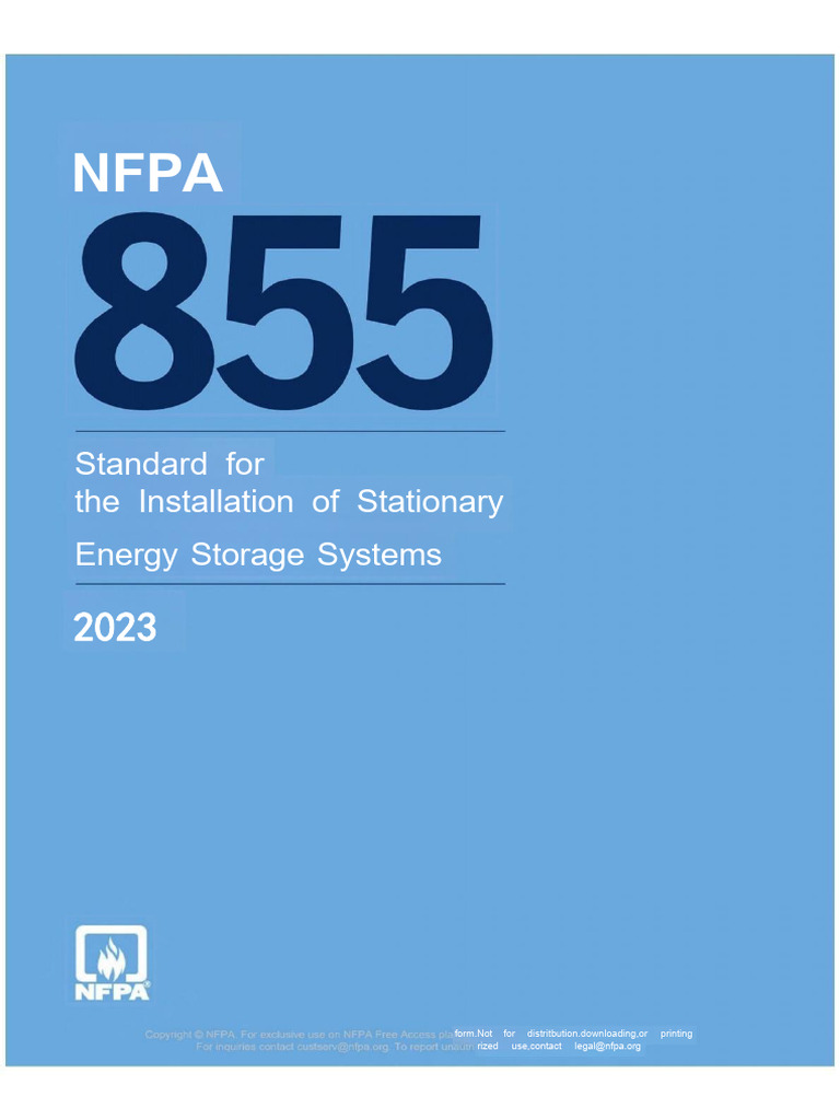 NFPA 855: 2023 Battery Storage Standards | PDF | Patent | Lithium Ion ...