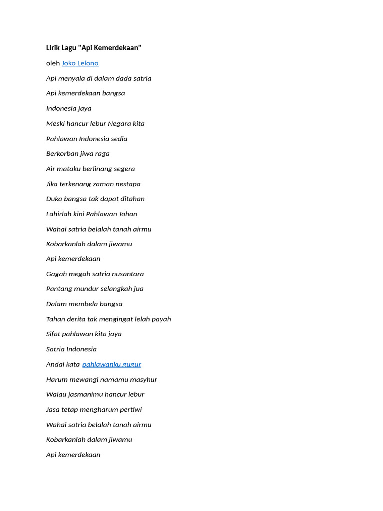 Lirik Lagu API Kemerdekaan | PDF
