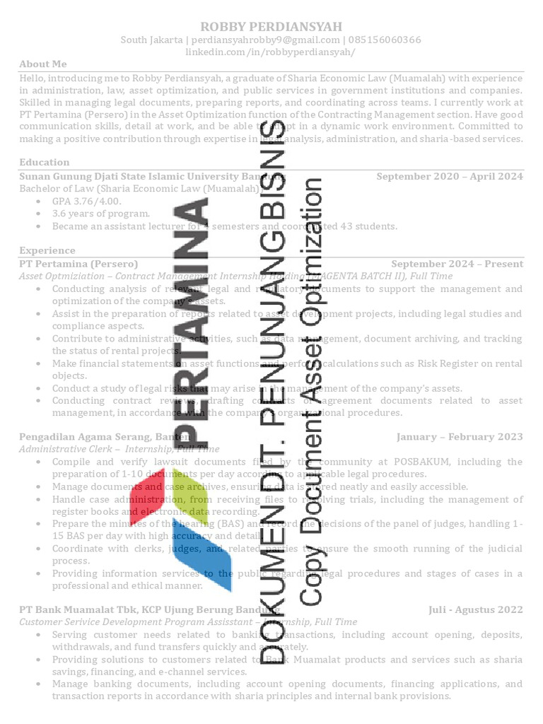 CV - Robby Perdiansyah - Danone - Watermark | PDF | Business
