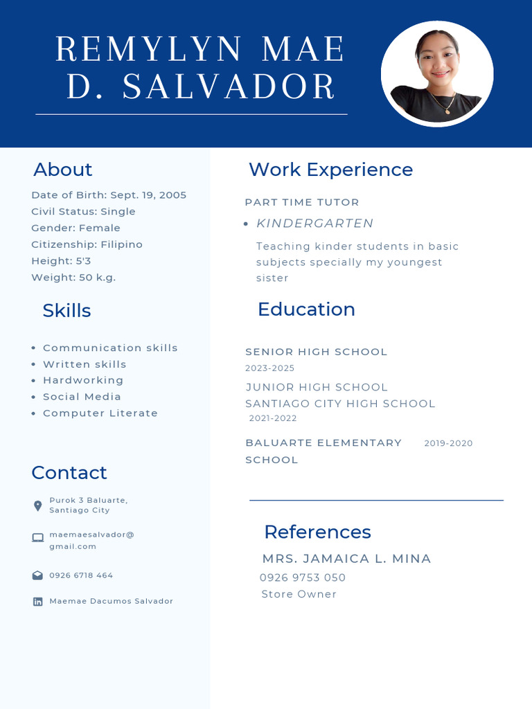 RESUME FOR WORK IMMERSION | PDF