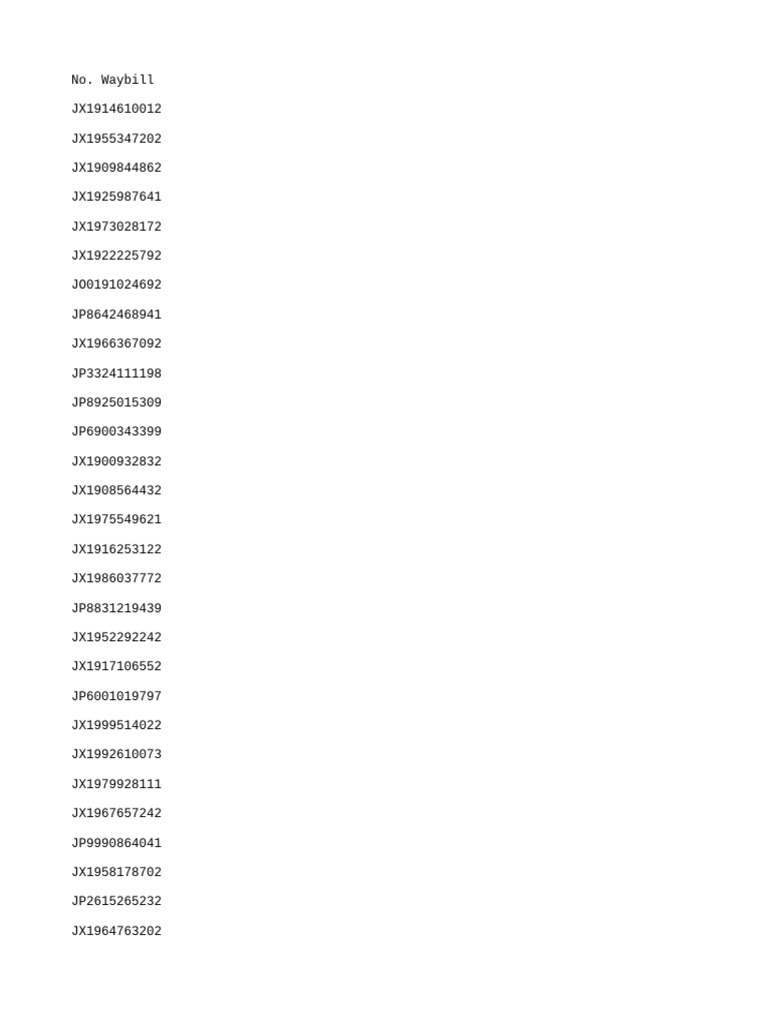 List of Waybill Numbers | PDF