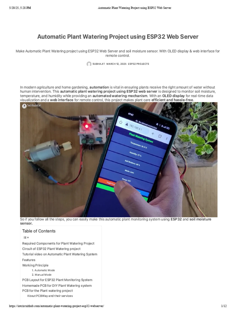 Automatic Plant Watering Project Using ESP32 Web Server | PDF | Printed ...