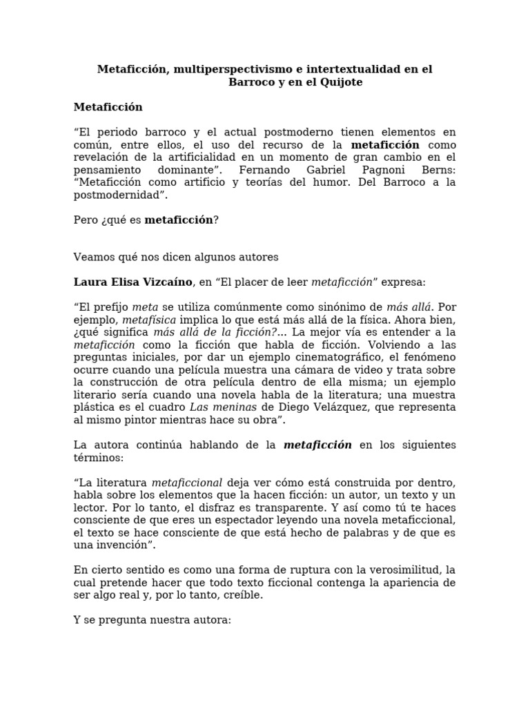 Metaficción, Multiperspectivismo e Intertextualidad en El Barroco y en ...