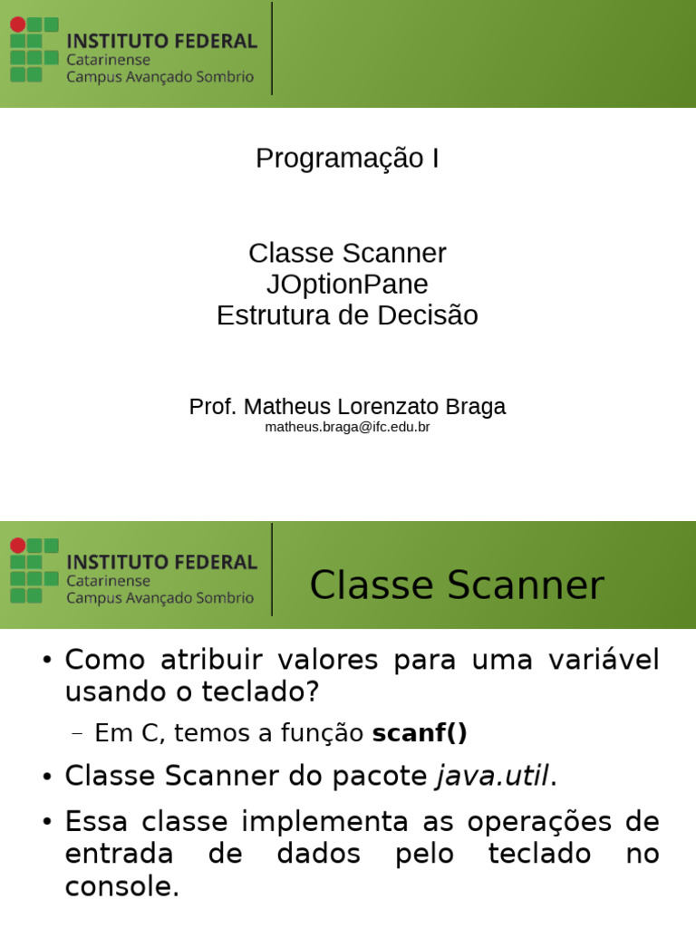 AULA Scanner JOptionPane Decisao | PDF | Classe (programação de ...