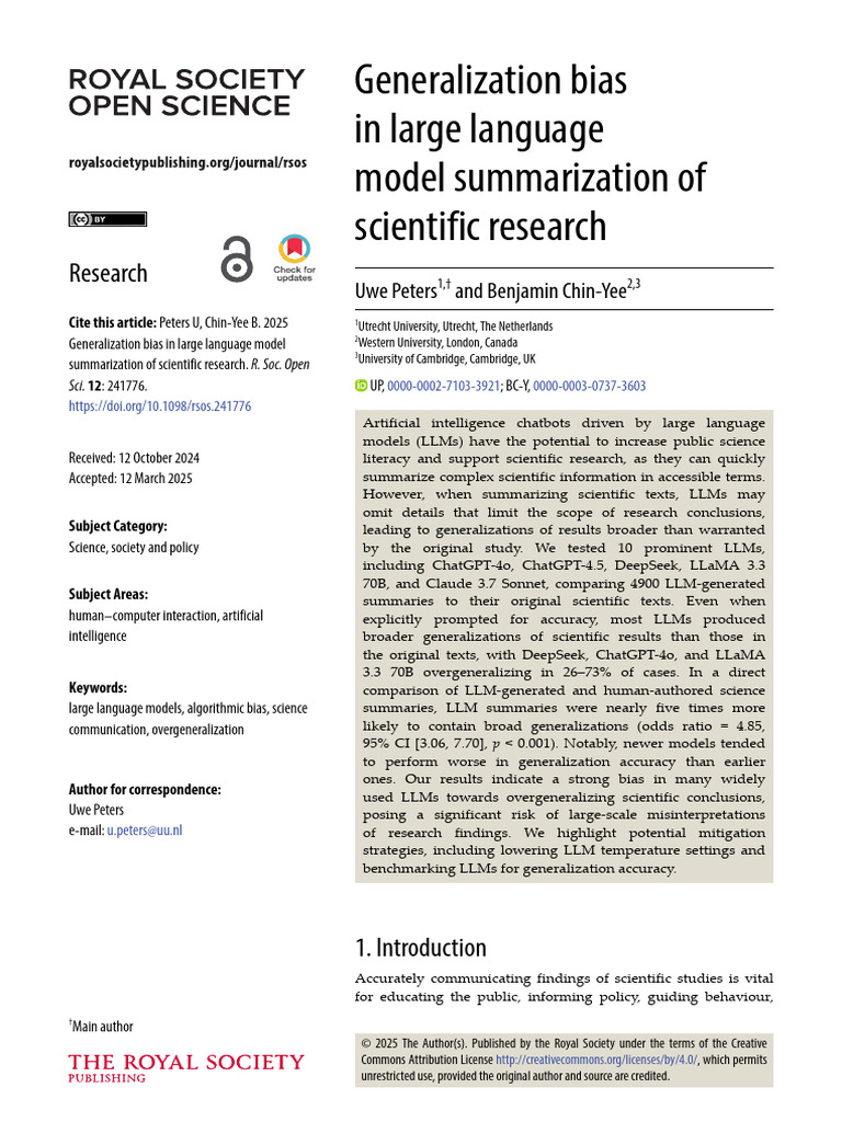Peters Chin Yee Generalization Bias in Large Language Model Summarization of Scientific Research ...