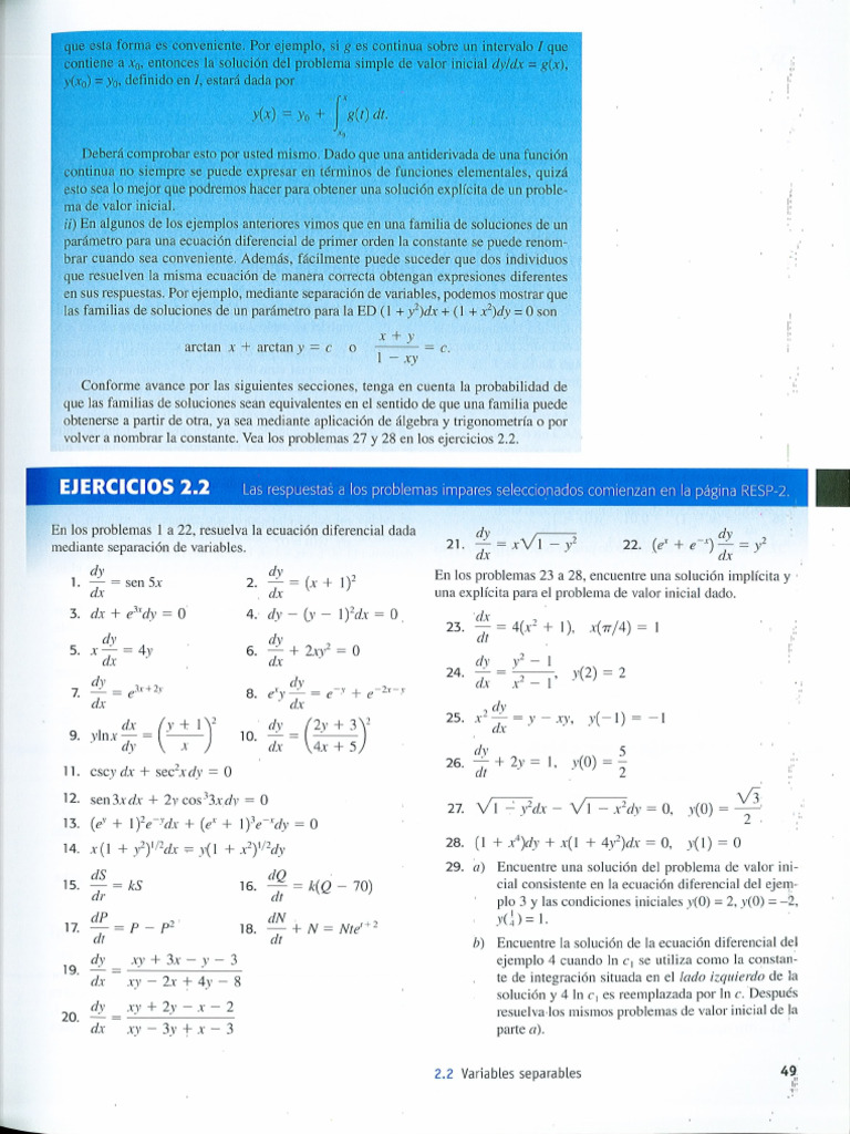 Ejercicios Separacion de Variables 2.2 | PDF