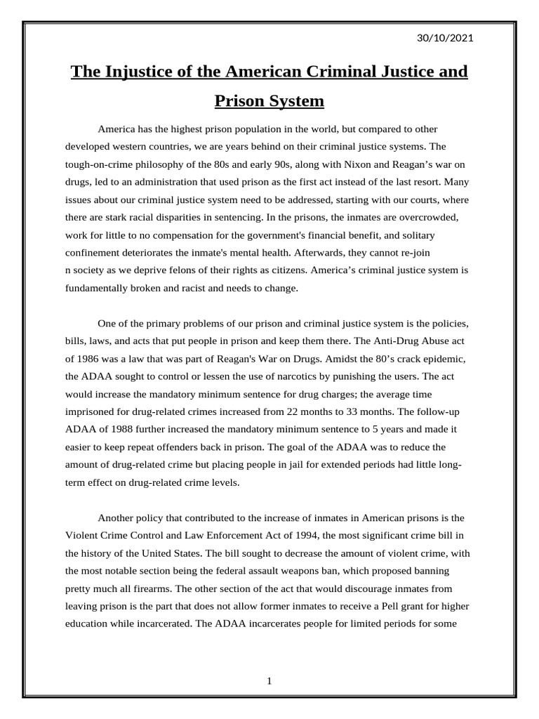 Injustice of The American Criminal Justice and Prison System | PDF | Prison | Incarceration In ...