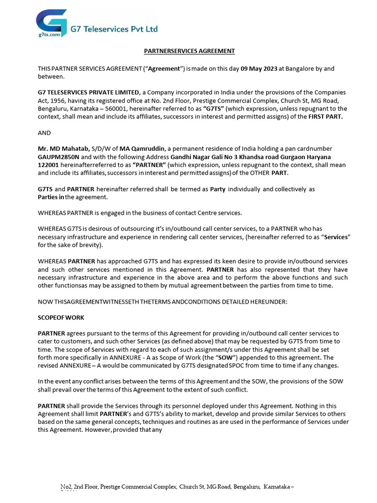 Partner Agreement - MD Mahatab | PDF | Arbitration | Payments