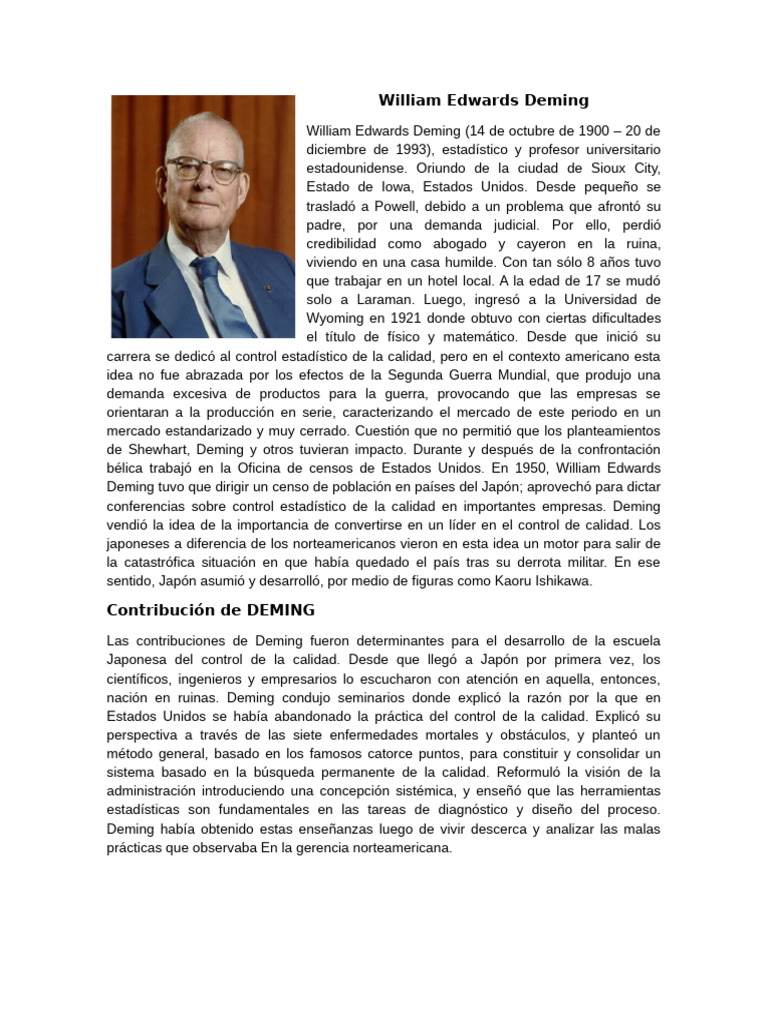 Biografía de William Edwards Deming | PDF | Calidad (comercial) | Business