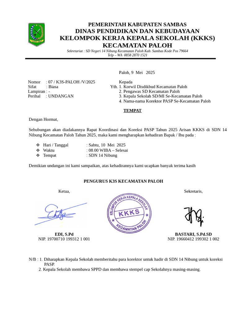 Rapat Koordinasi Dan Koreksi Pasp Di SDN 14 Nibung Tahun 2025 | PDF