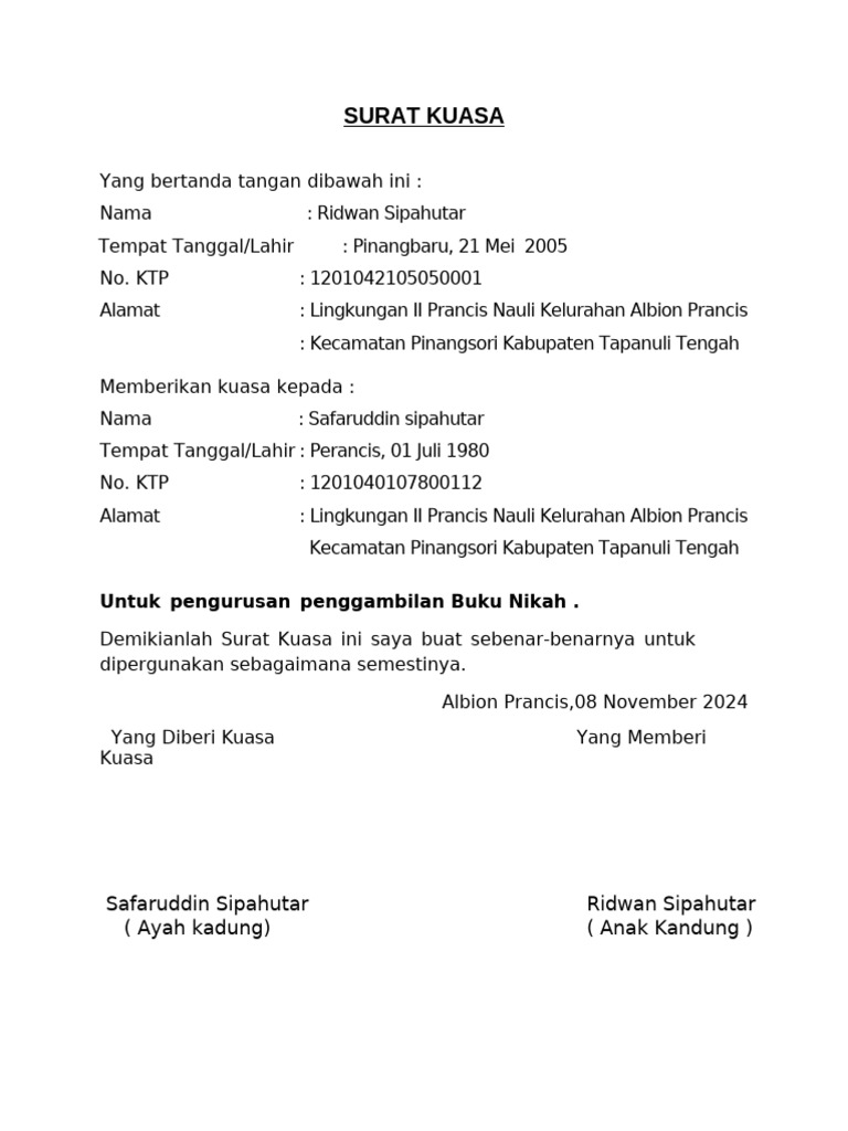 Contoh Surat Kuasa | PDF