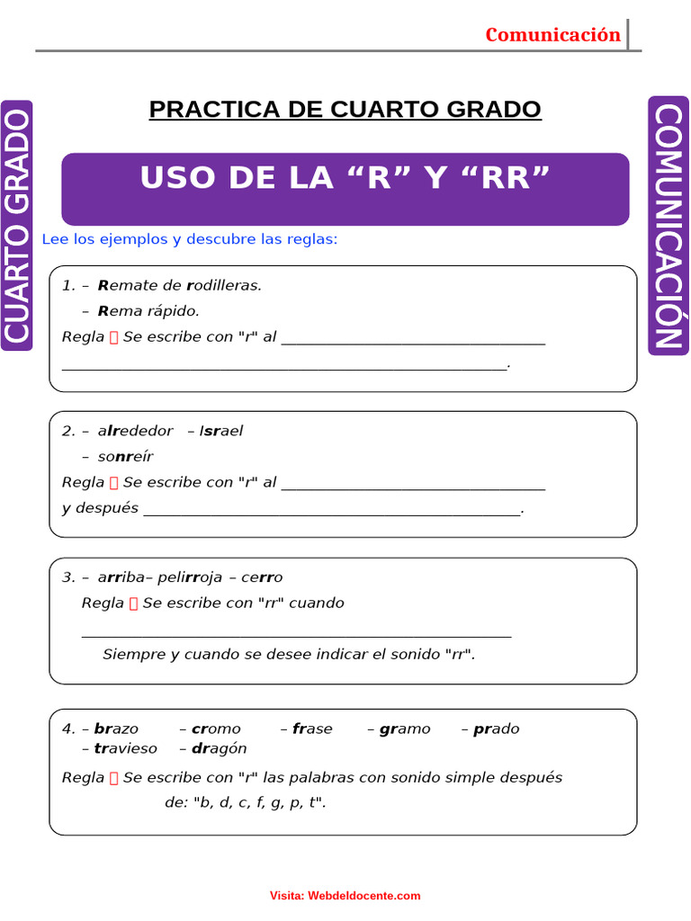 Uso de R y RR en Ortografía 4to Grado | PDF