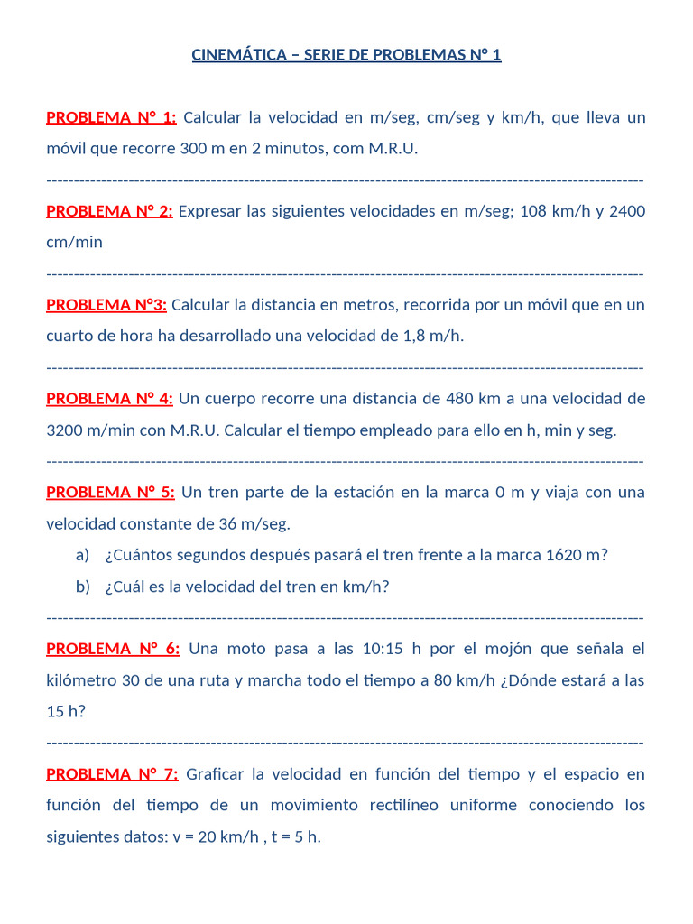 Cinemática Problemas de Logikamente | PDF | Velocidad | Cinemática